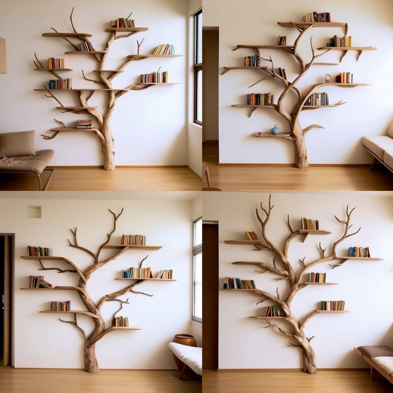Tree Branch Bookshelf Decor Floating Bookshelf Wall Mount Solid Wood ...