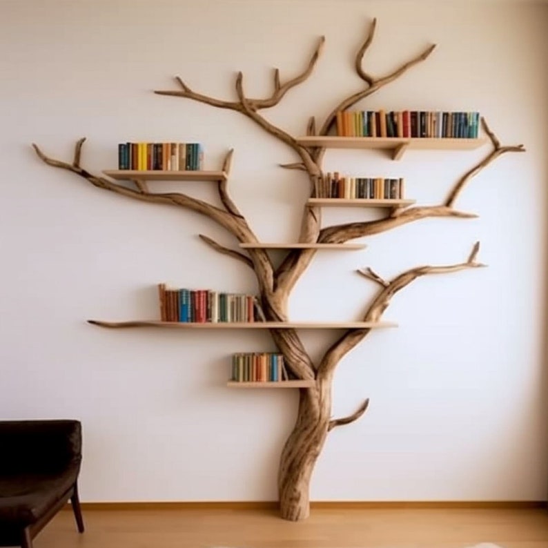 Tree Branch Bookshelf Decor Floating Bookshelf Wall Mount Solid Wood ...