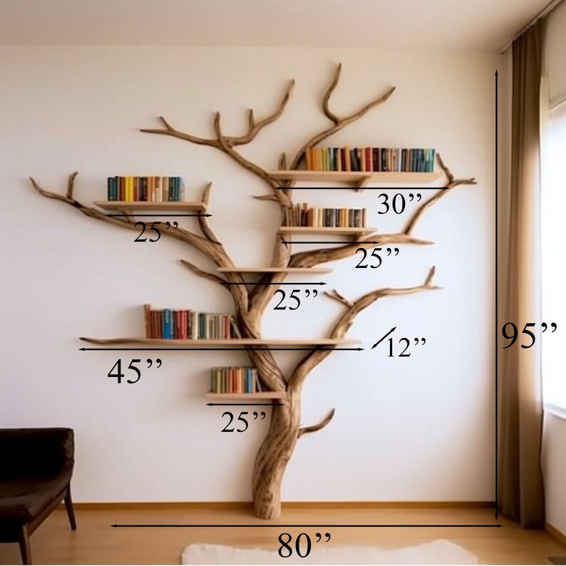 Tree Branch Bookshelf Decor Floating Bookshelf Wall Mount Solid Wood ...