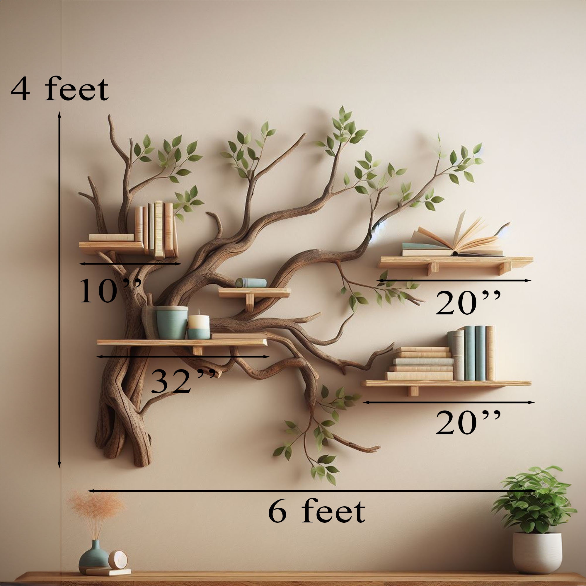 Tree Branch Floating Corner Bookshelf Decorations Shelf Driftwood Mini ...