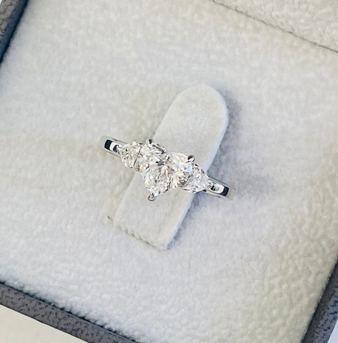 Heart Cut Diamond Ring: 1.24 Ct, 14K White Gold, Three Stone - Etsy