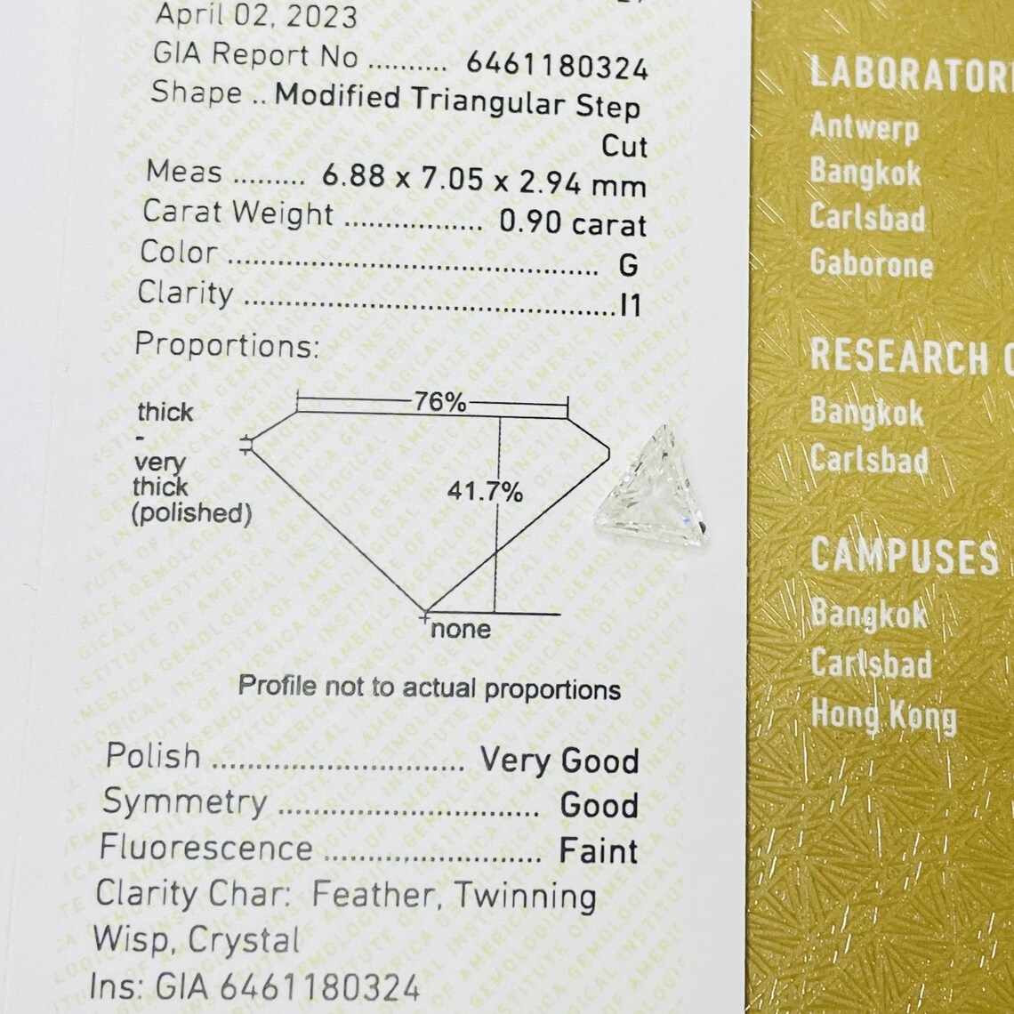 Modified Triangular Step Cut Diamond 0.90 Carat G I1 GIA Certified ...