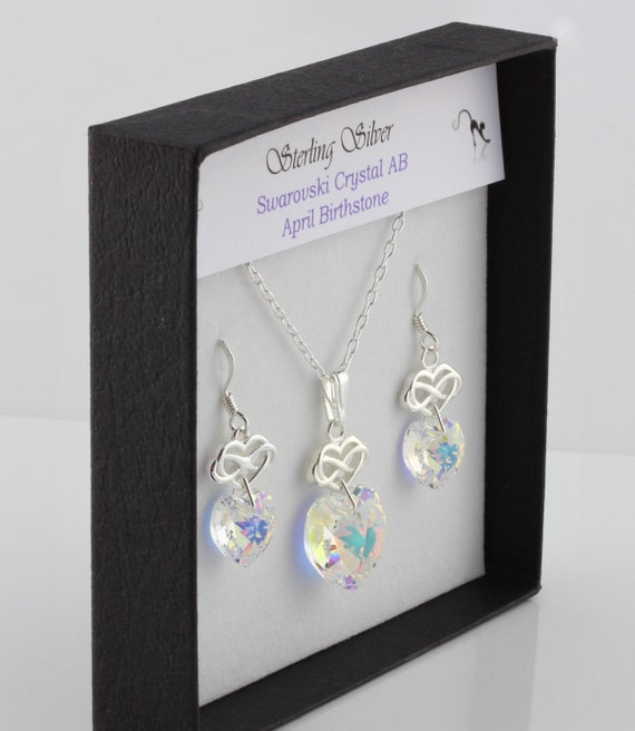 April Birthstone Sterling Silver Swarovski Crystal AB Infinity Heart Necklace and Earring Set Etsy