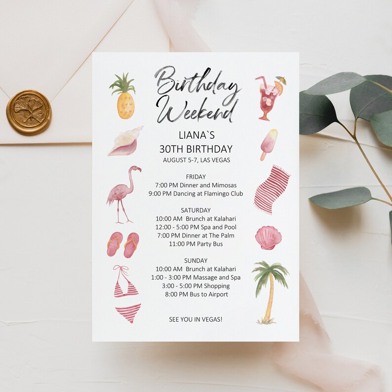 Editable PDF Birthday Weekend Card Itinerary Agenda Details Etsy