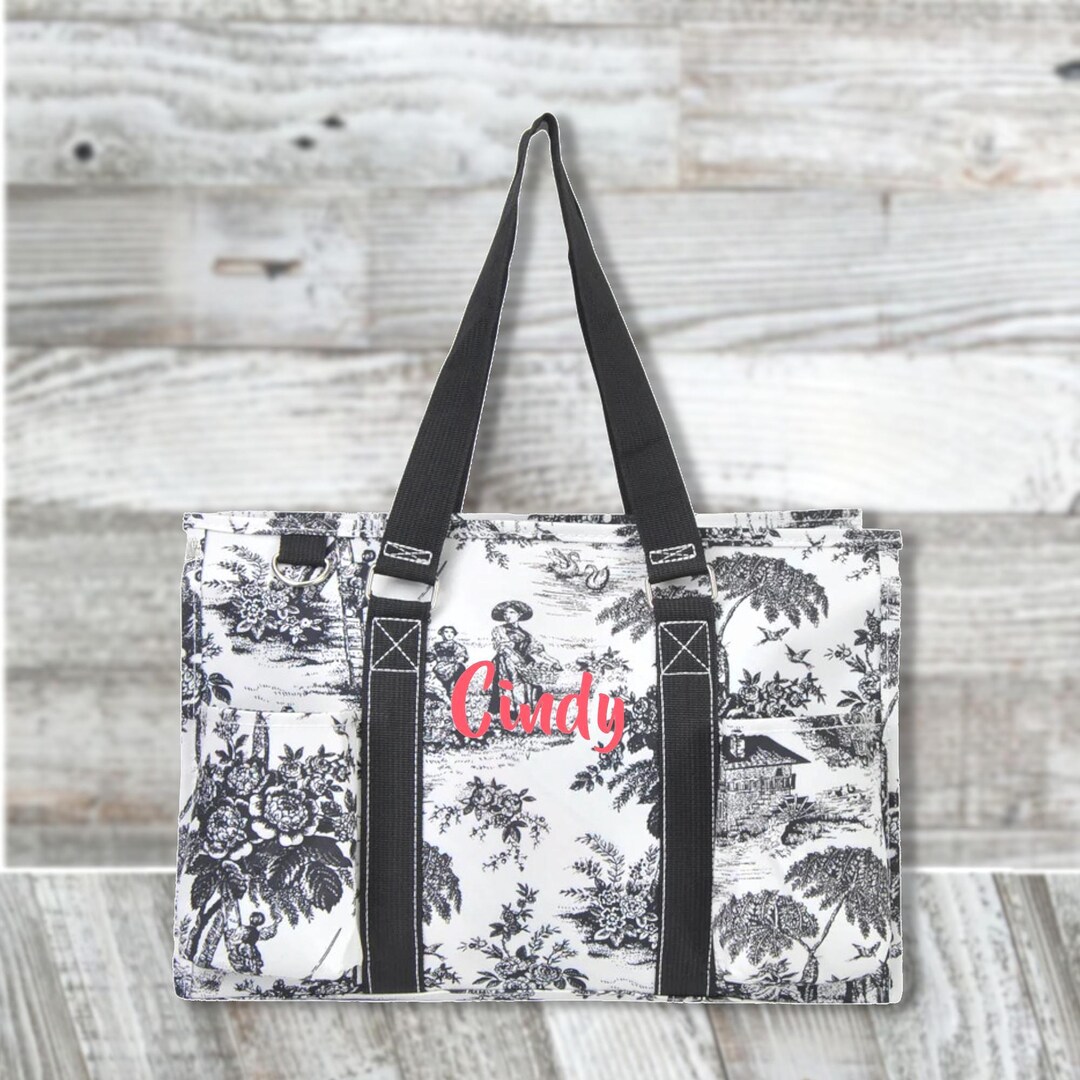 Black and White Heirloom Print Monogrammed Diaper Bag With Multiple ...