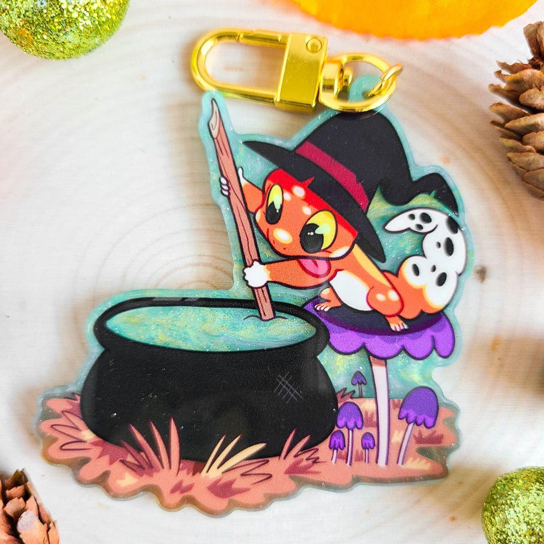 Halloween Leopard Gecko! Witch Cauldron Lizard Acrylic Cute Keychain ...