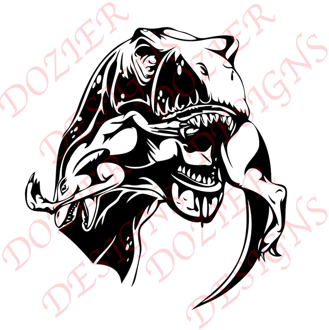 T-rex Eating Raptor Head - Etsy