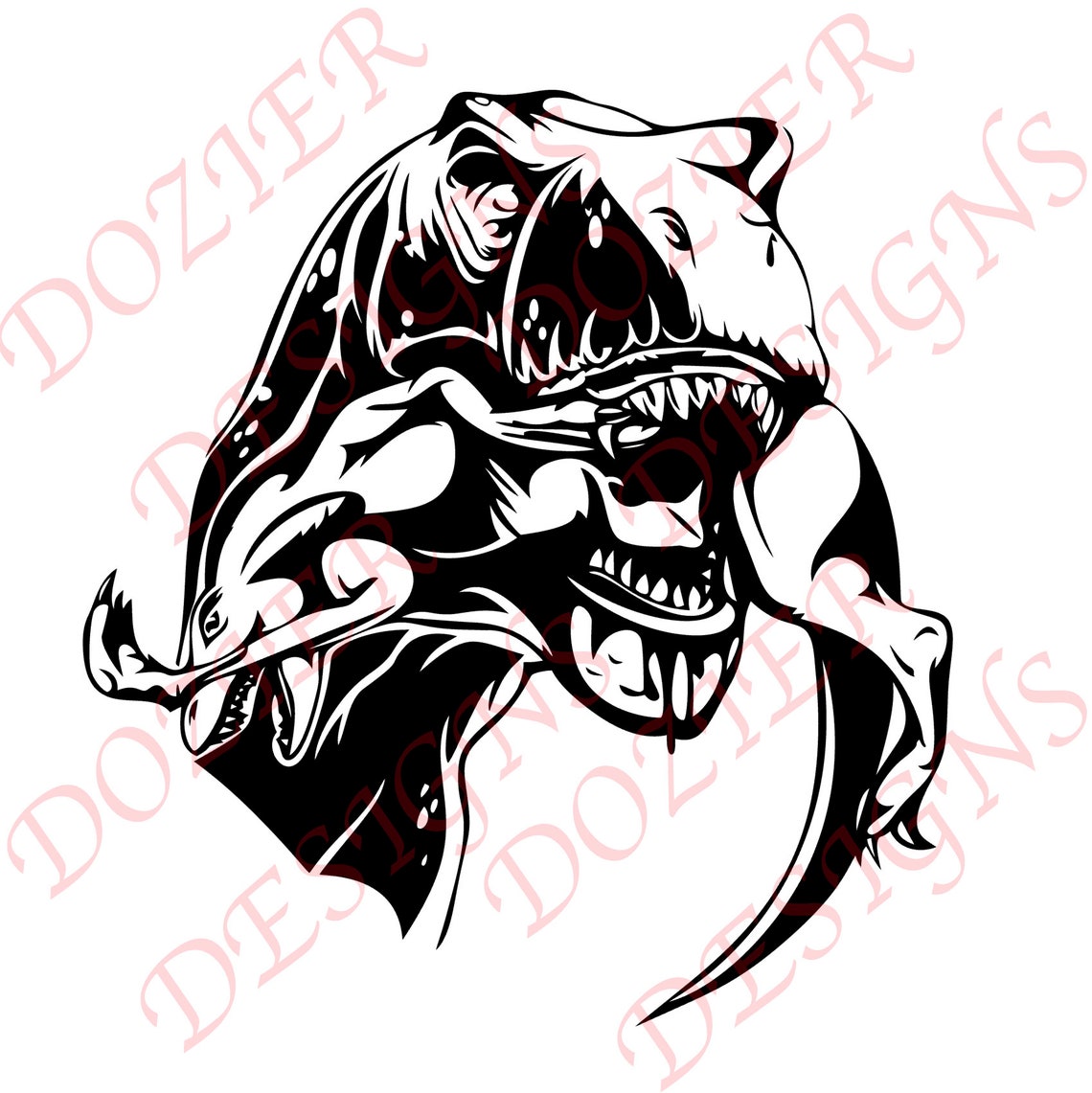 T-rex Eating Raptor Head - Etsy