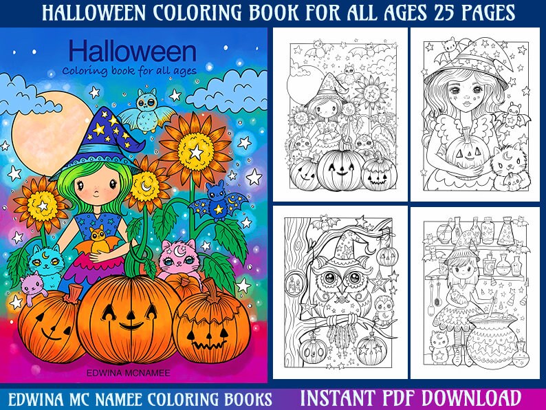 EDWINA MC NAMEE Coloring Books Halloween Coloring Book Contains Witches ...