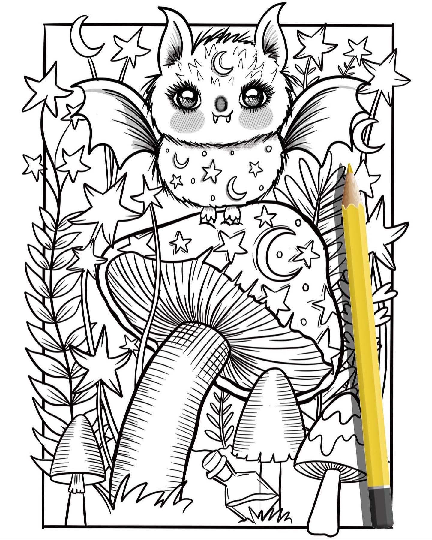 Magic Mushroom Printable Coloring Page- Magical Coloring Page- Witchy ...