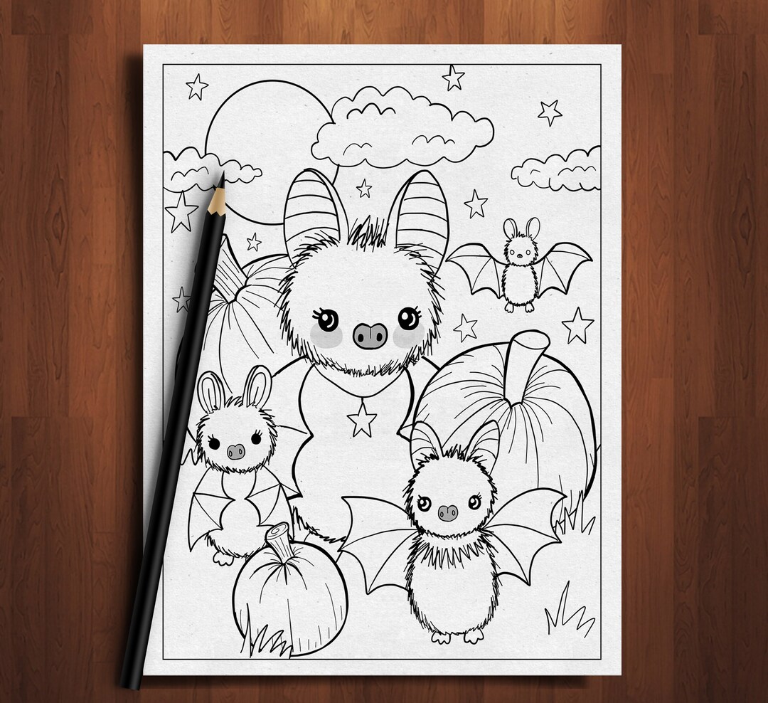 Bat Family ,bat Coloring Page,halloween Coloring Page, Halloween Fun ...