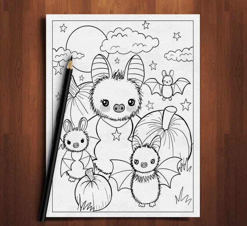 Bat Family bat Coloring Pagehalloween Coloring Page | Etsy