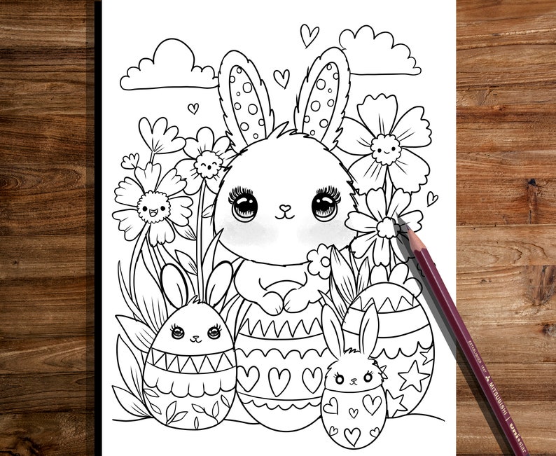 PRINTABLE Cute Easter Coloring Page Hand-drawn Coloring - Etsy