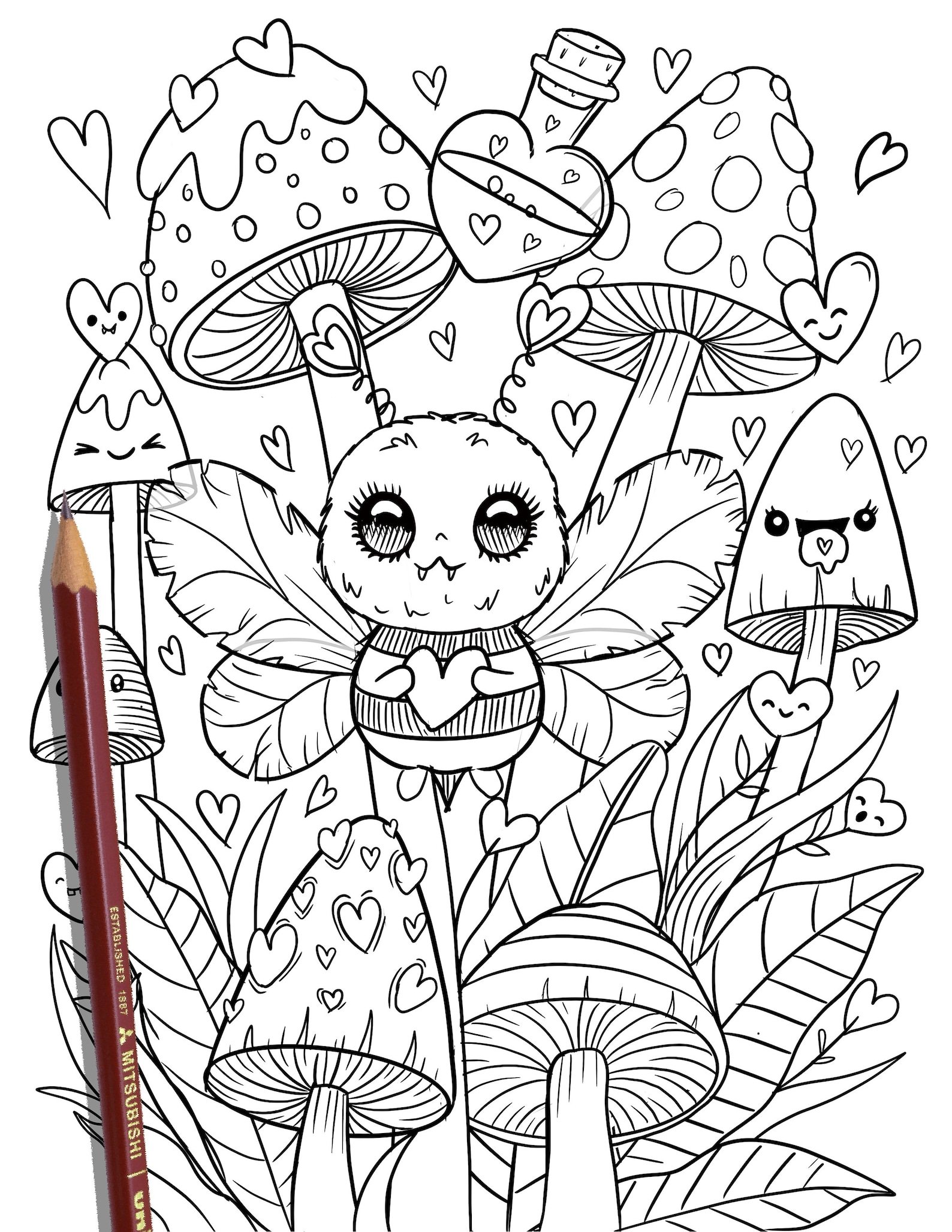 PRINTABLE Cute Kawaii Coloring Page, Hand-drawn Coloring Sheet, Cute ...