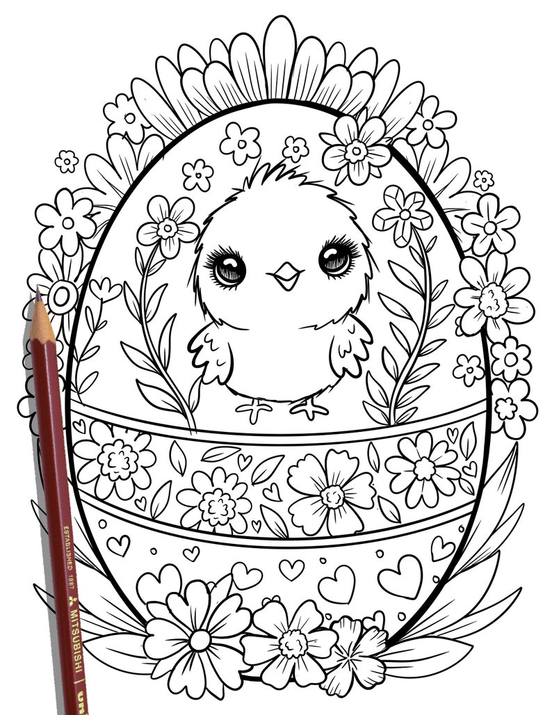 PRINTABLE Cute Easter Coloring Page Hand-drawn Coloring - Etsy