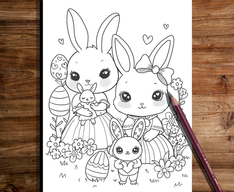 PRINTABLE Cute Easter Coloring Page Hand-drawn Coloring - Etsy