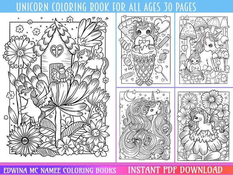 Unicorn Coloring Pages 30 Pages Cute Coloring Pages for - Etsy