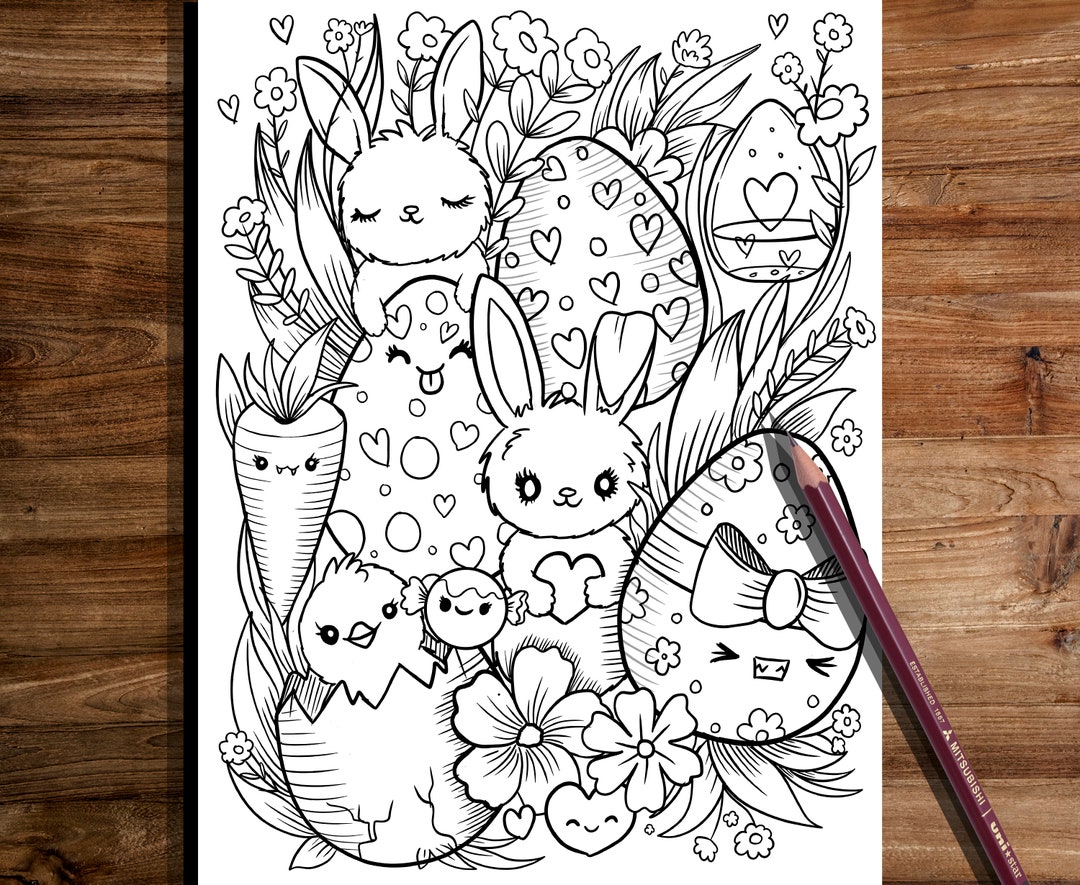 PRINTABLE Cute Easter Coloring Page, Hand-drawn Coloring Sheet, Easter ...