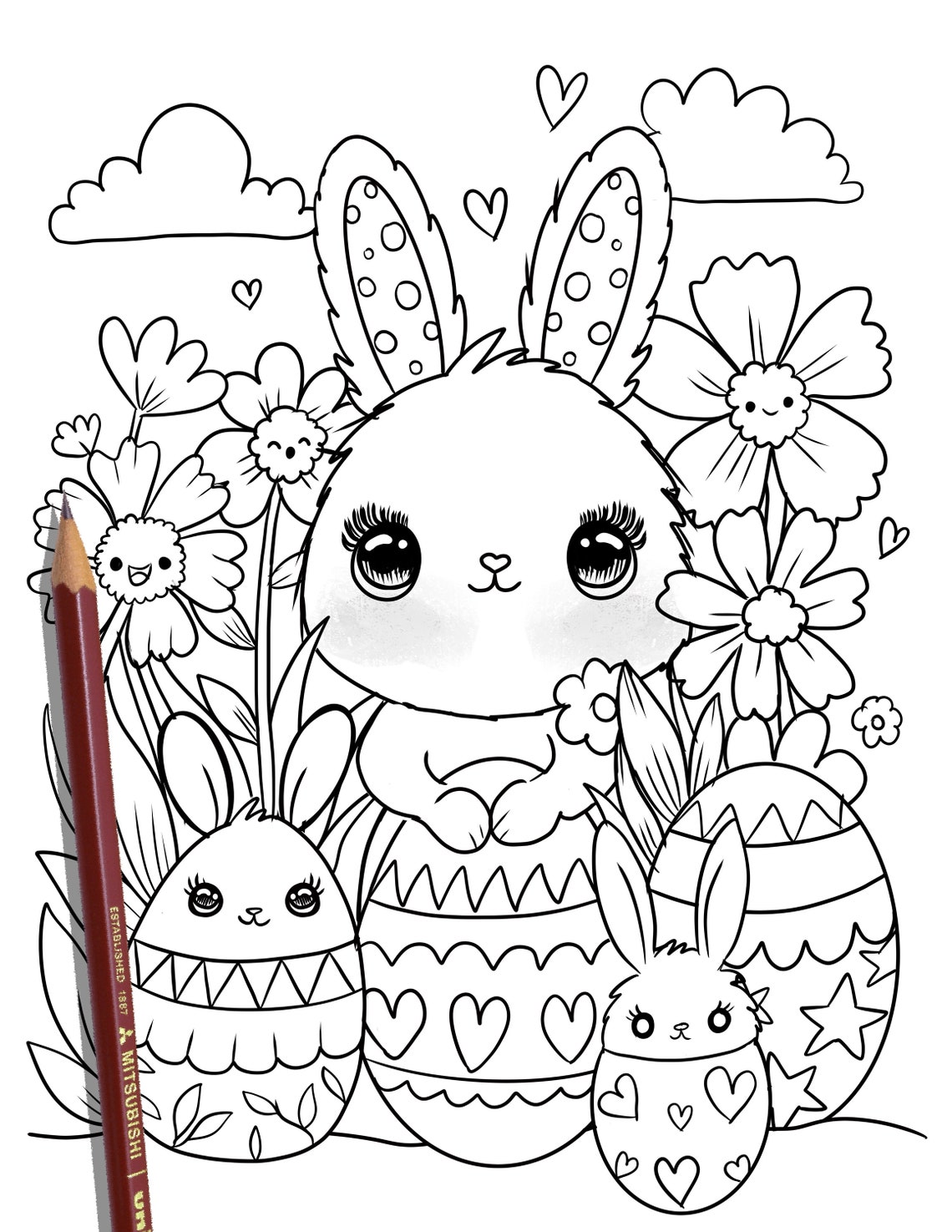 PRINTABLE Cute Easter Coloring Page Hand-drawn Coloring - Etsy