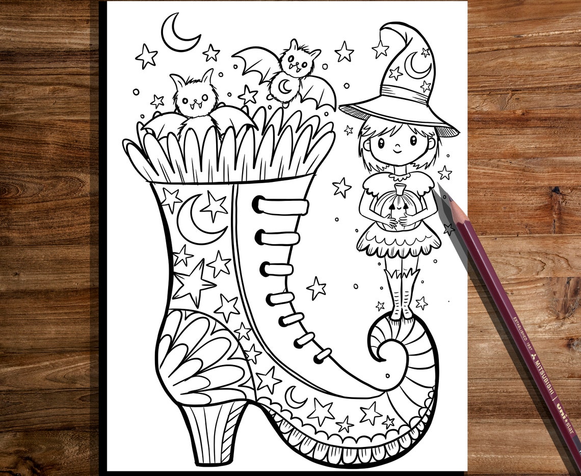 Witches Boot Printable Coloring Page Magical Coloring Page - Etsy