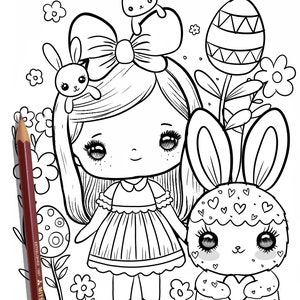 PRINTABLE Cute Easter Coloring Page, Hand-drawn Coloring Sheet, Easter ...