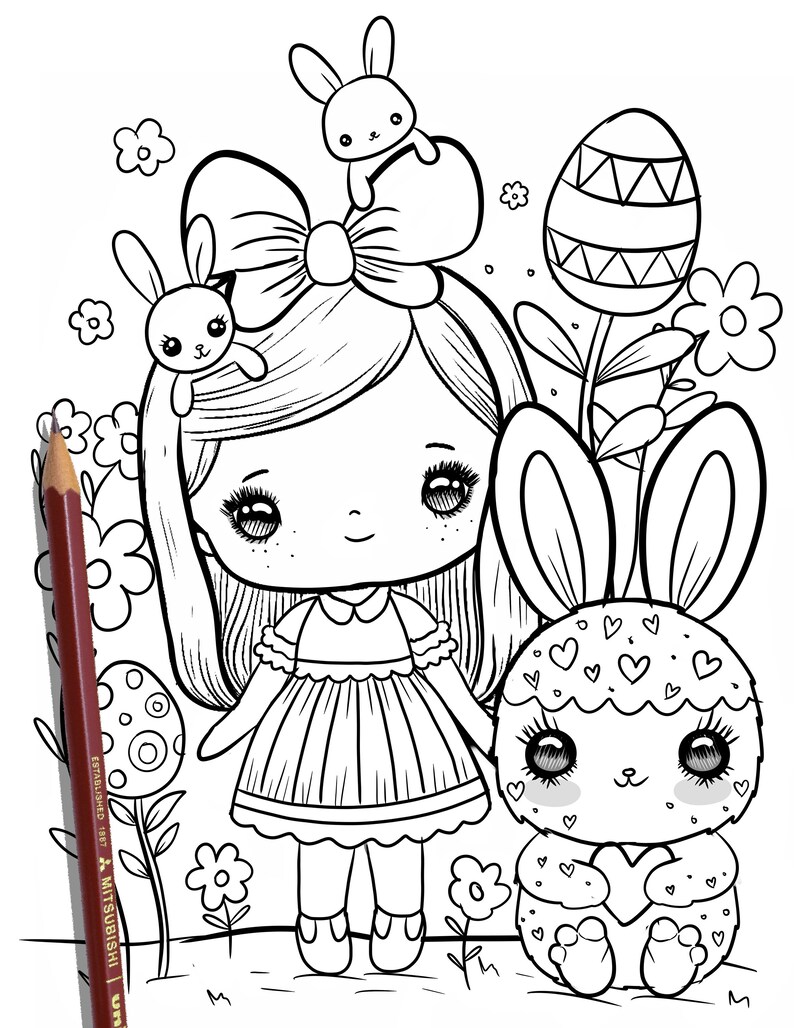 PRINTABLE Cute Easter Coloring Page Hand-drawn Coloring - Etsy