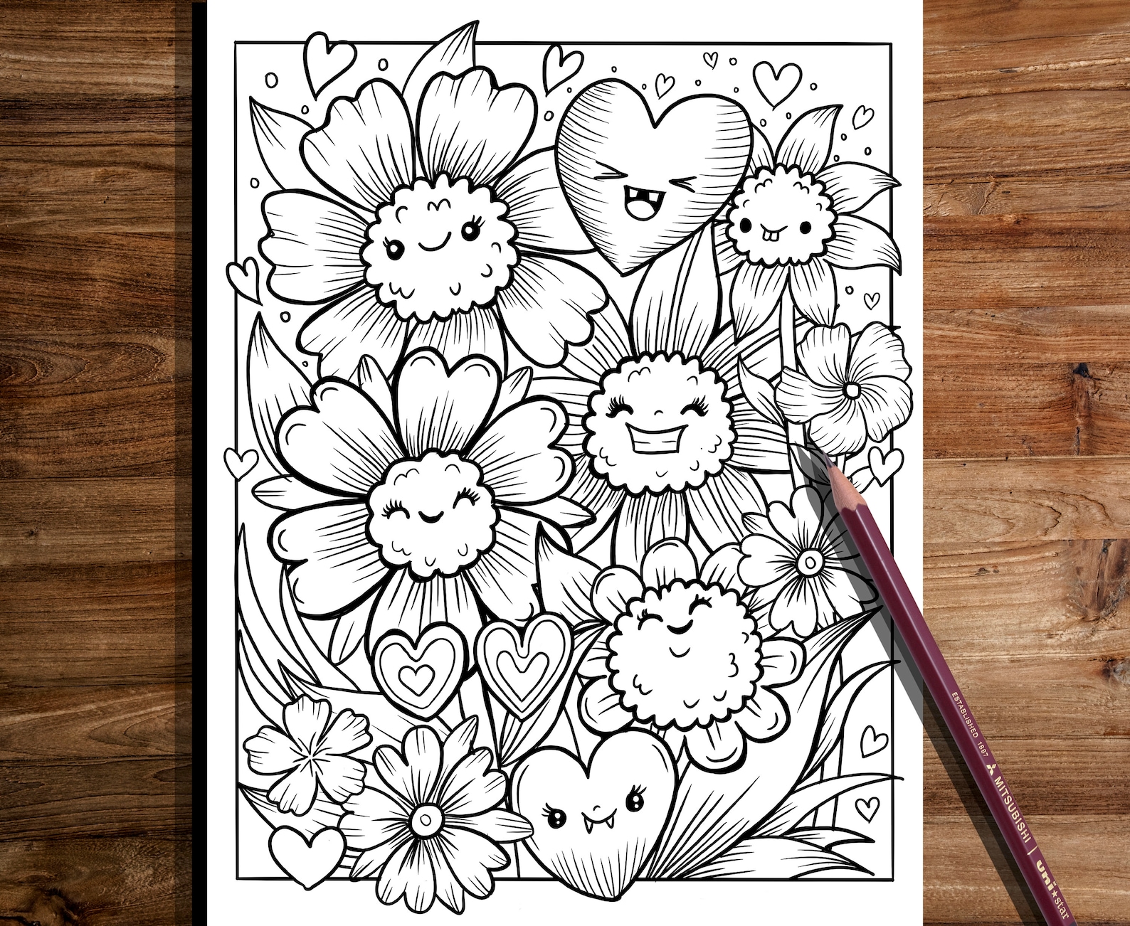 PRINTABLE Cute Flowers Coloring Page, Hand-drawn Coloring Sheet ...