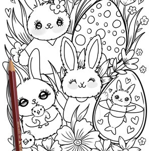 PRINTABLE Cute Easter Coloring Page, Hand-drawn Coloring Sheet, Easter ...