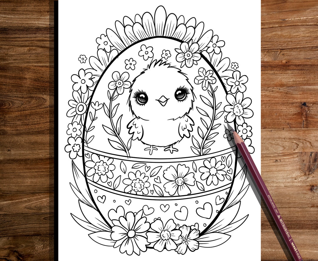 PRINTABLE Cute Easter Coloring Page, Hand-drawn Coloring Sheet, Easter ...
