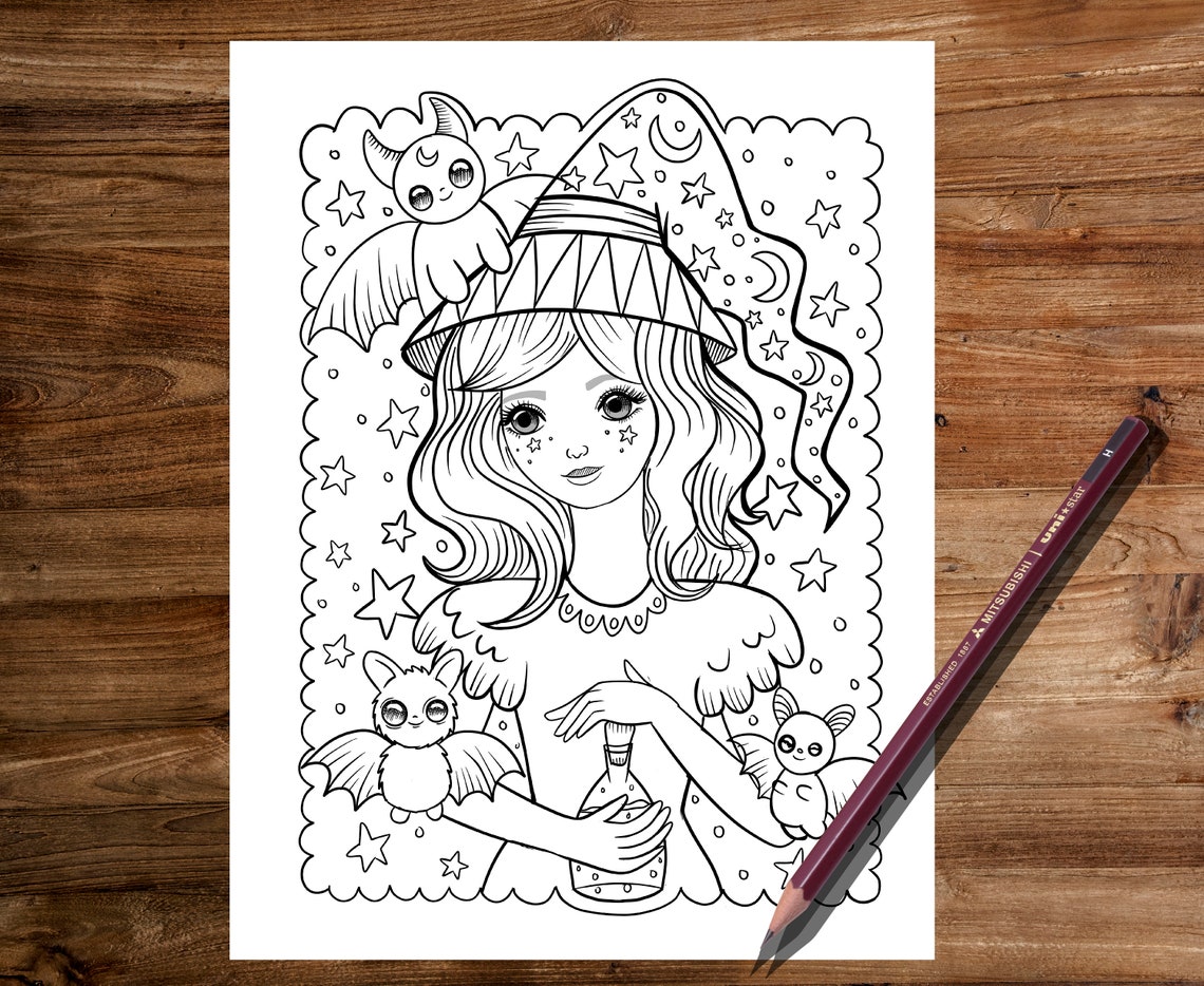 Digital Download 5 Cute Witchy Coloring Pages, Witches, Halloween, Cute ...