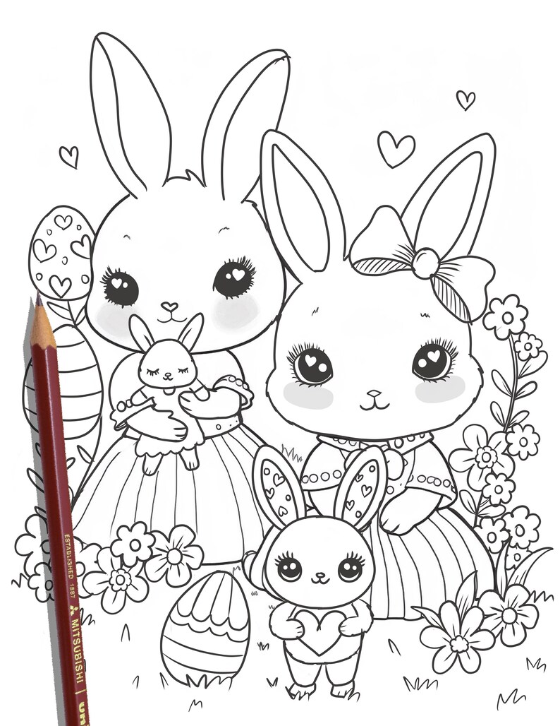 PRINTABLE Cute Easter Coloring Page Hand-drawn Coloring - Etsy