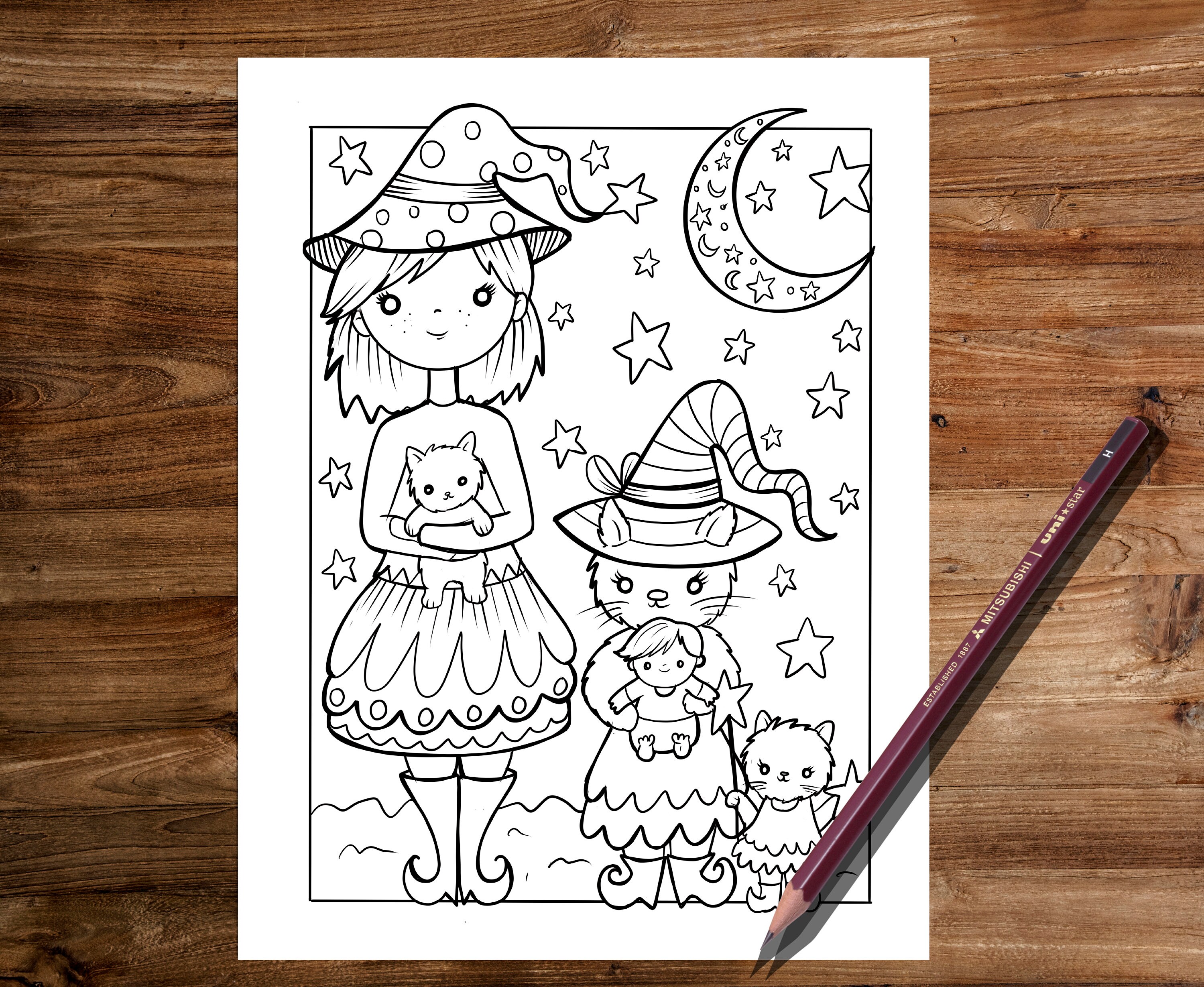Digital Download 5 Cute Witchy Coloring Pages Witches - Etsy