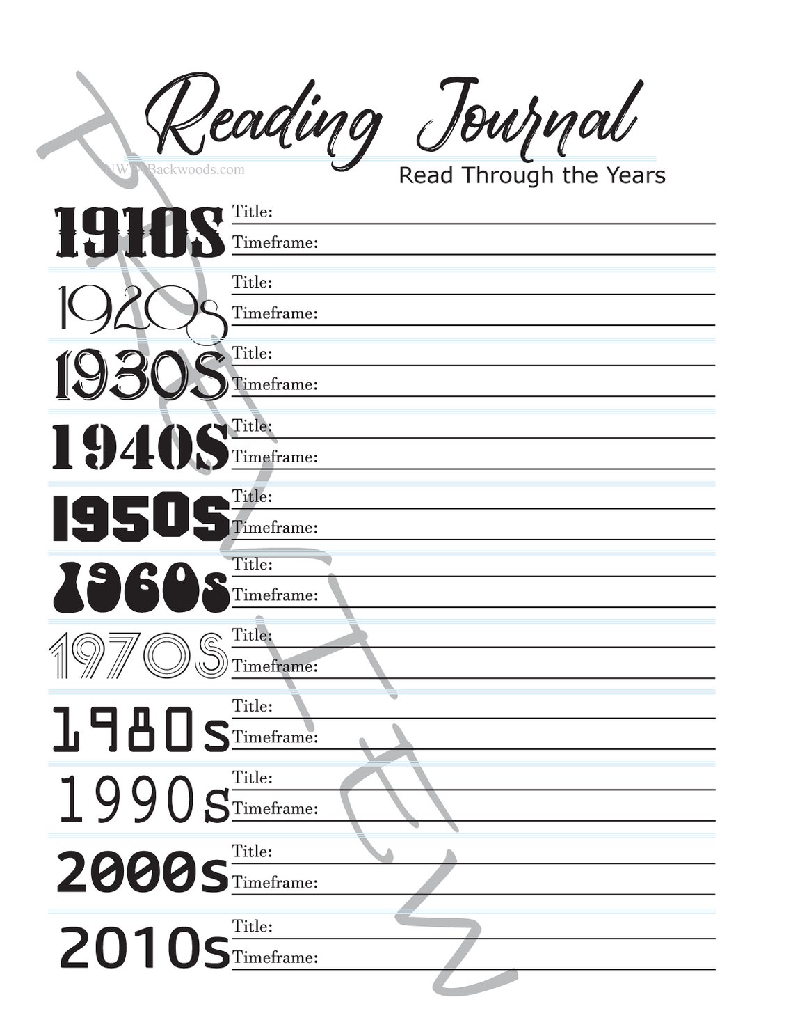 Reading Journal Printable Pages Goal Sheets With 50, 100, 200 and 500 ...