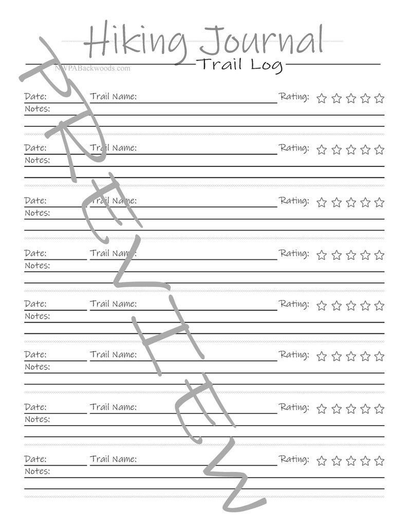 Hiking Journal Printable Pages - Trail Log, Trail Review, 100 Mile Goal ...