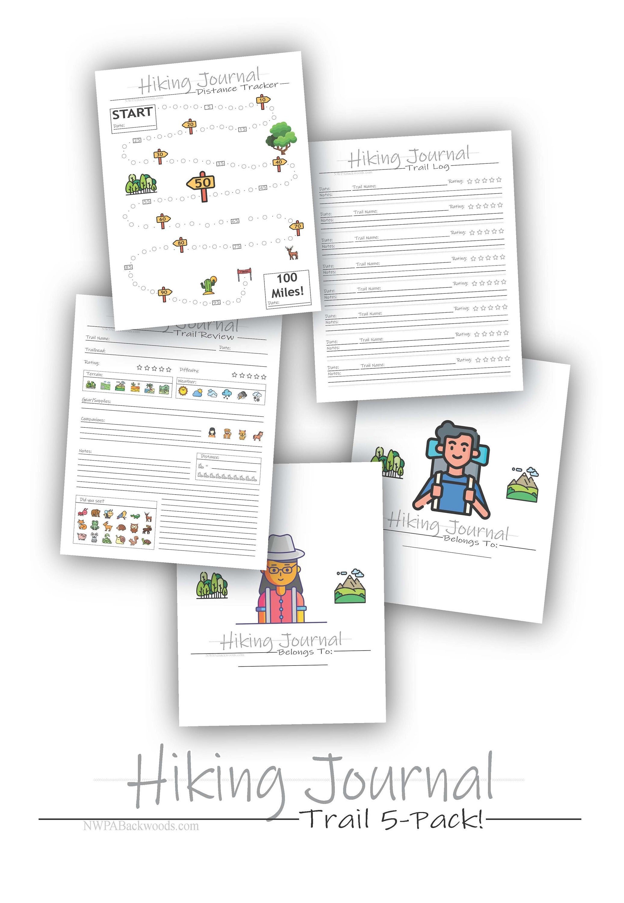 Hiking Journal Printable Pages - Trail Log, Trail Review, 100 Mile Goal ...