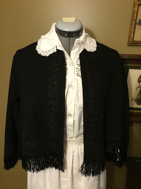 Victorian Black Wool and Hand Embroidered Jacket - Gem