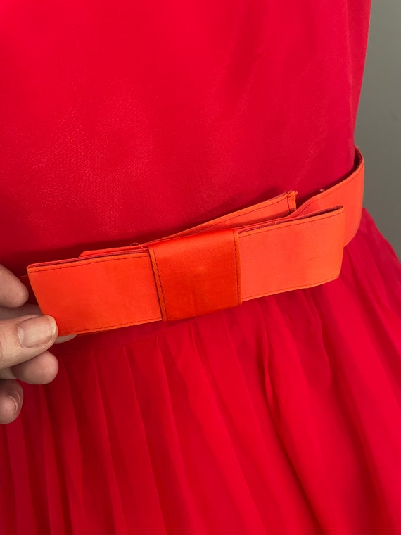 1950s Color Block Chiffon Dress Red - Gem