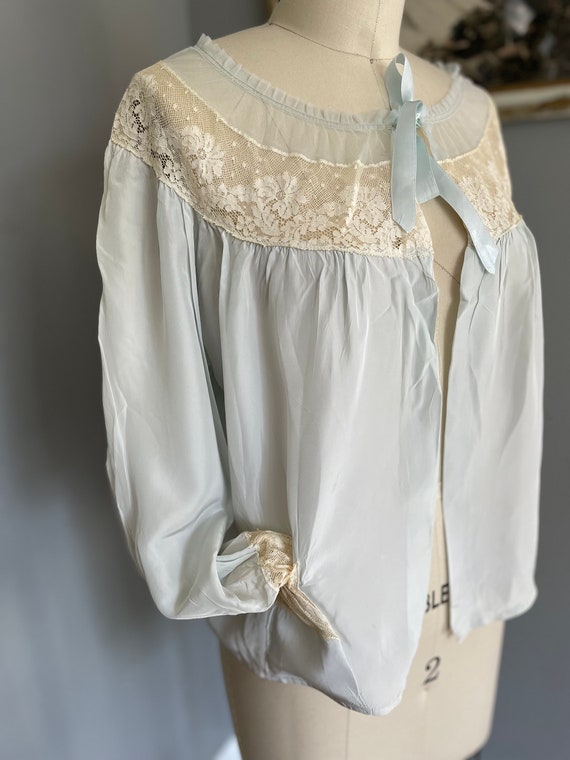 1940s Light Blue Rayon Bed Jacket - Gem