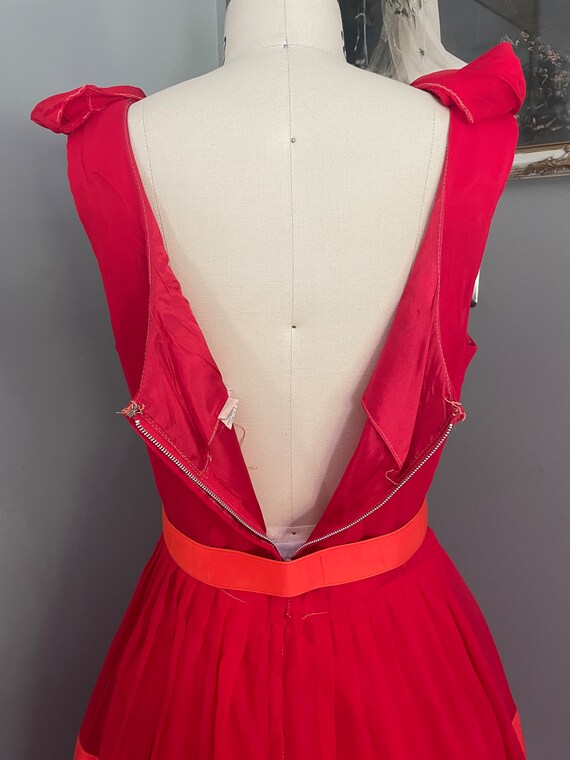 1950s Color Block Chiffon Dress Red - Gem