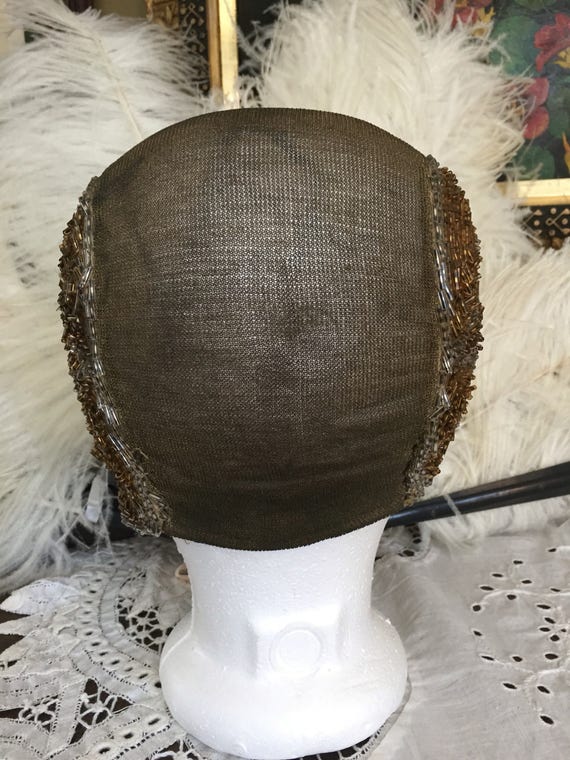 1920's Metallic Mesh and Hand Beaded Skull Cap - Gem