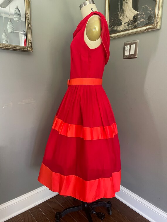 1950s Color Block Chiffon Dress Red - Gem
