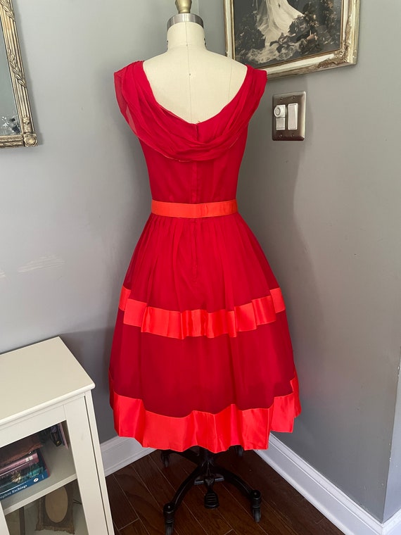 1950s Color Block Chiffon Dress Red - Gem