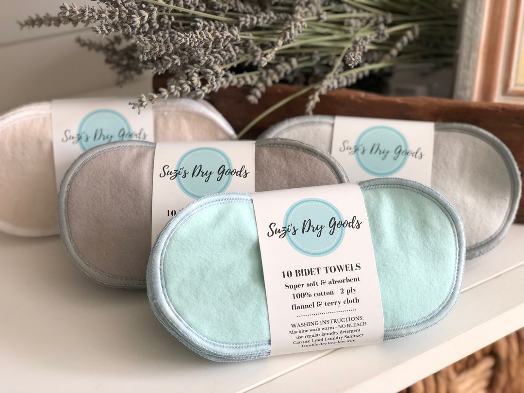 Reusable BIDET TOWELS. Set of 10, 4"x8", 2 Ply 100% Cotton. Flannel and ...