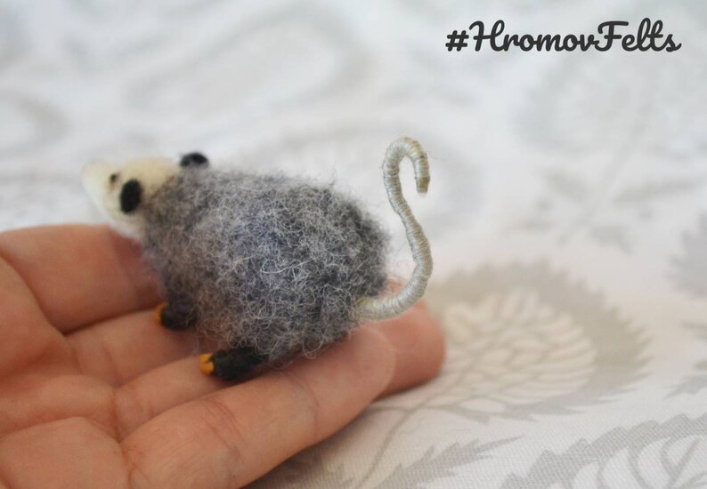 Opossum Needle Felted Tiny Animals Dolhouse Miniature, Woolen Felted ...