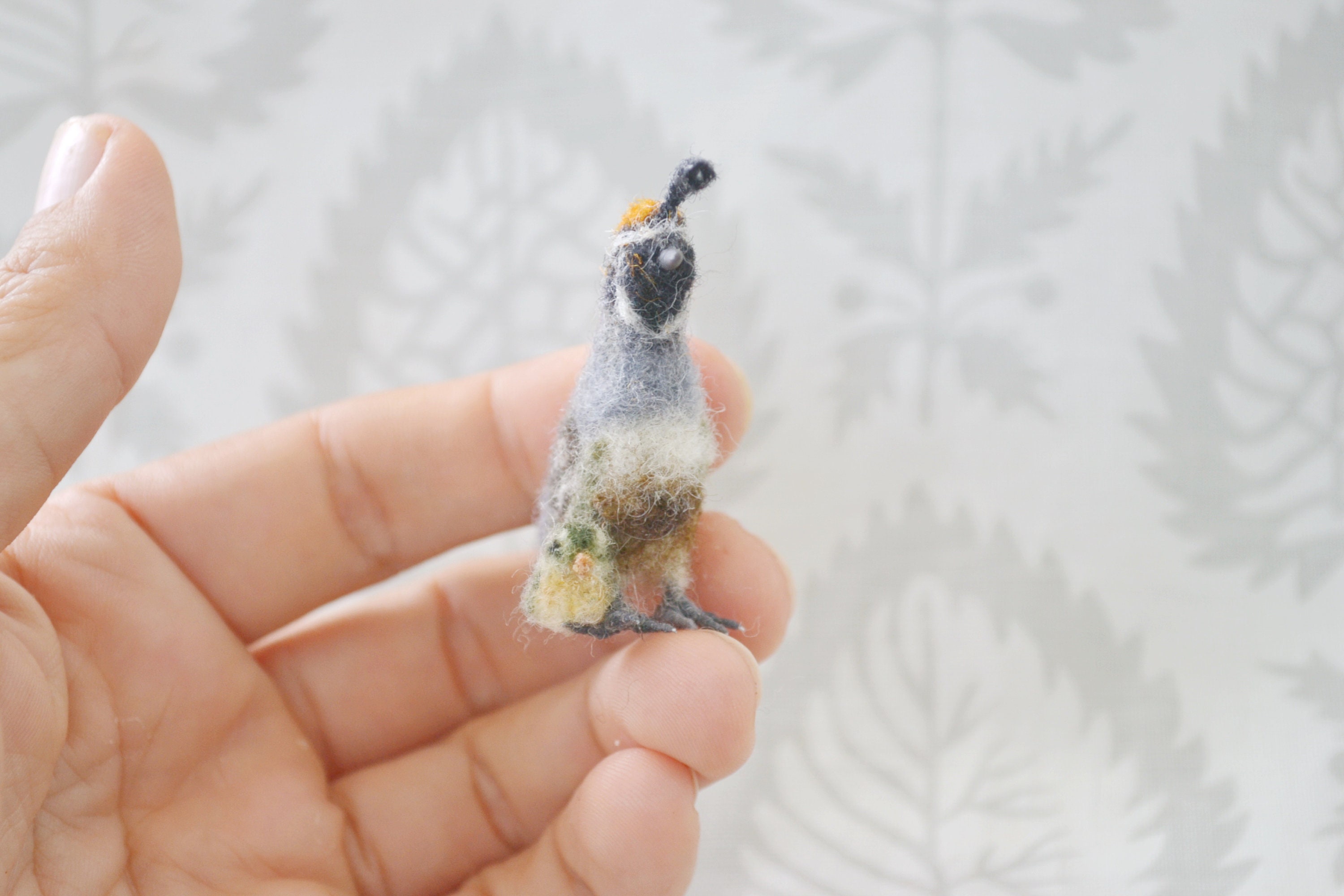Crested Quail With a Baby Miniature Felted Birds Tiny Needle | Etsy