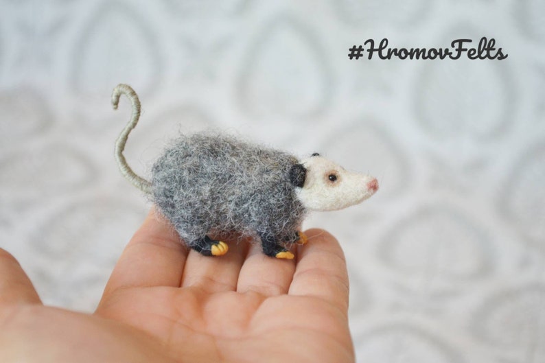 Opossum Needle Felted Tiny Animals Dolhouse Miniature, Woolen Felted ...