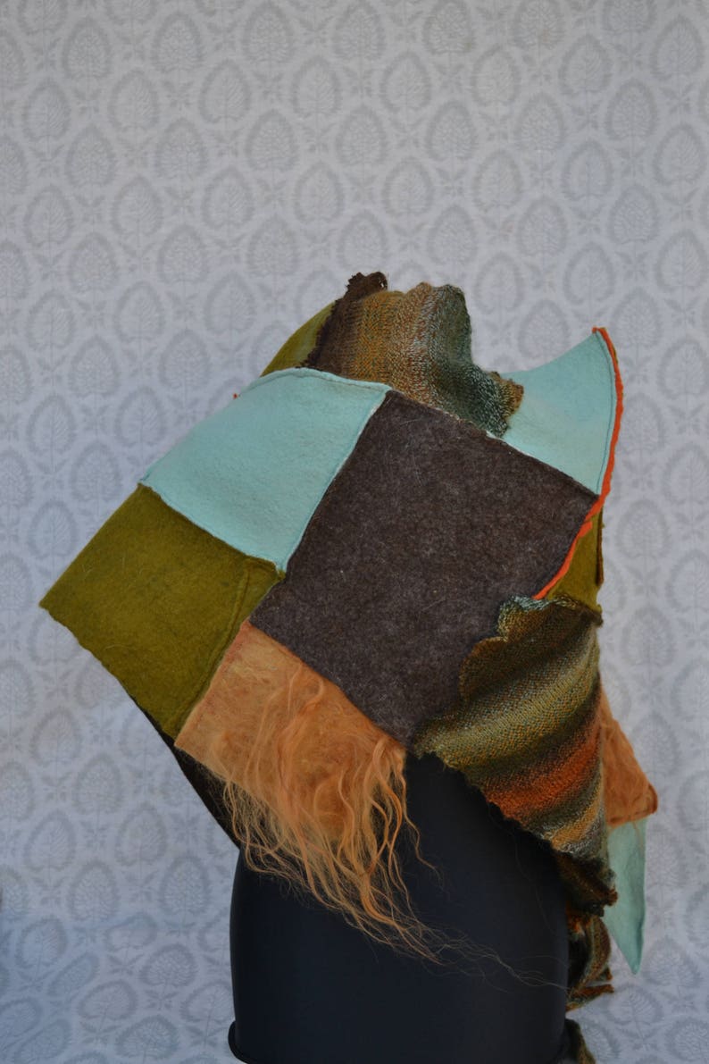 Felted Patchwork Scarf warm woolen showl Boho style natural | Etsy