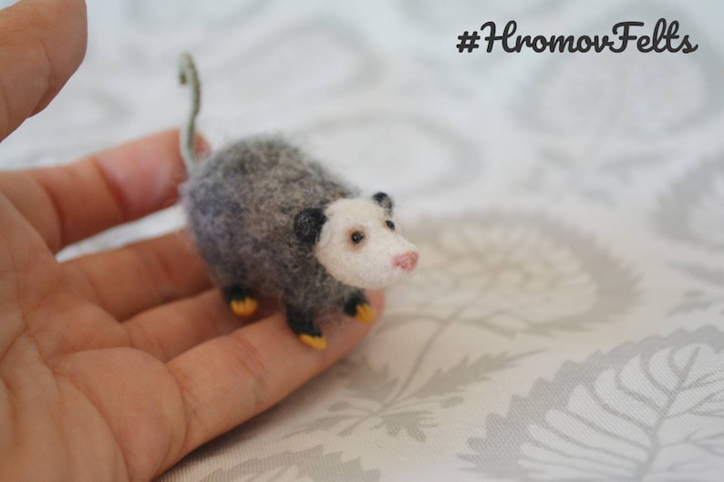Opossum Needle Felted Tiny Animals Dolhouse Miniature, Woolen Felted ...