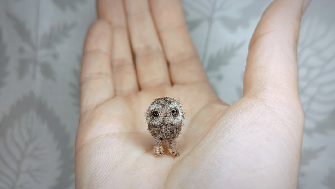 Needle Felted Micro Owl, Bird Dollhouse Miniature, OOAK Sculpture - Etsy