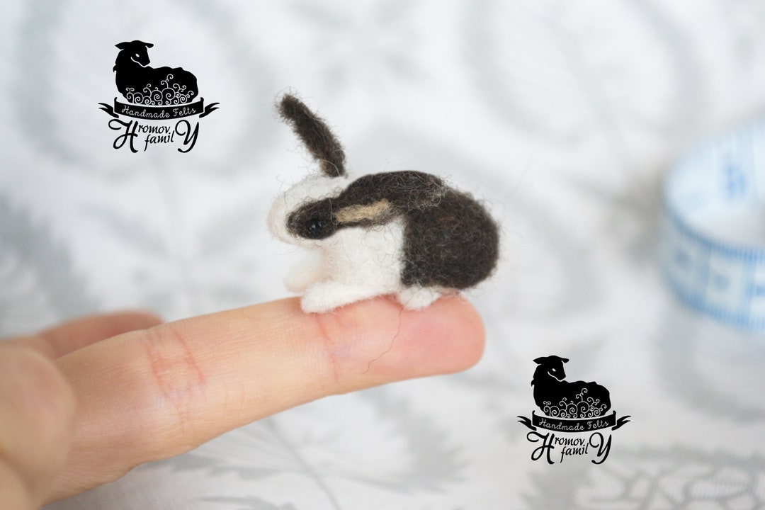 Rabbit Tiny Felted Miniature, Bunny Collectible Dollhouse Miniature ...